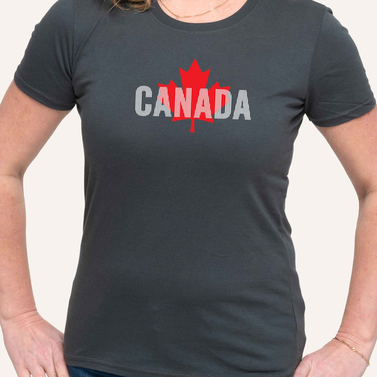 Canada Maple Leaf - Vertical White Lines - Women's T-shirt - Made in C ...
